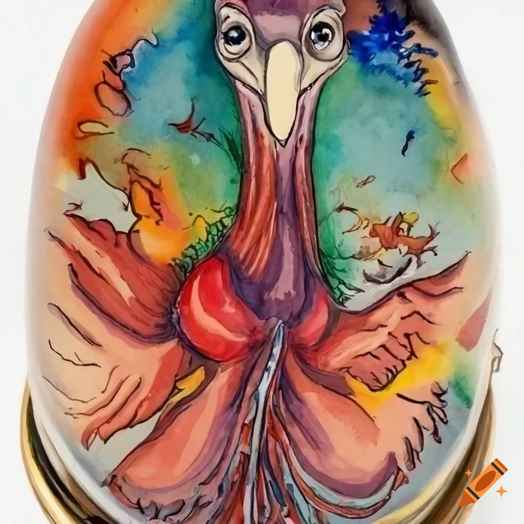 Cartoon emu in a loose anatomical snuff box in a vibrant landscape on ...