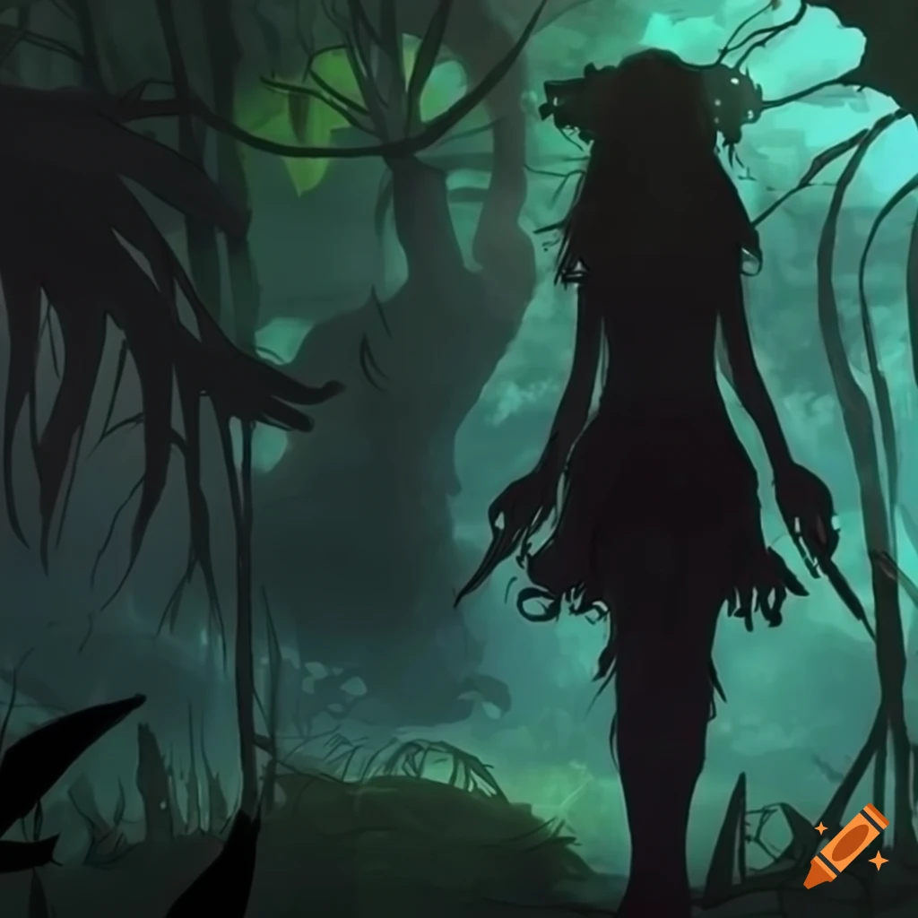 Apocalyptic anime silhouette of goth woman with crocodile tail in front ...