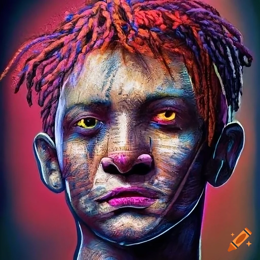 Chalk art of a short european man with muscular build and intense dark ...