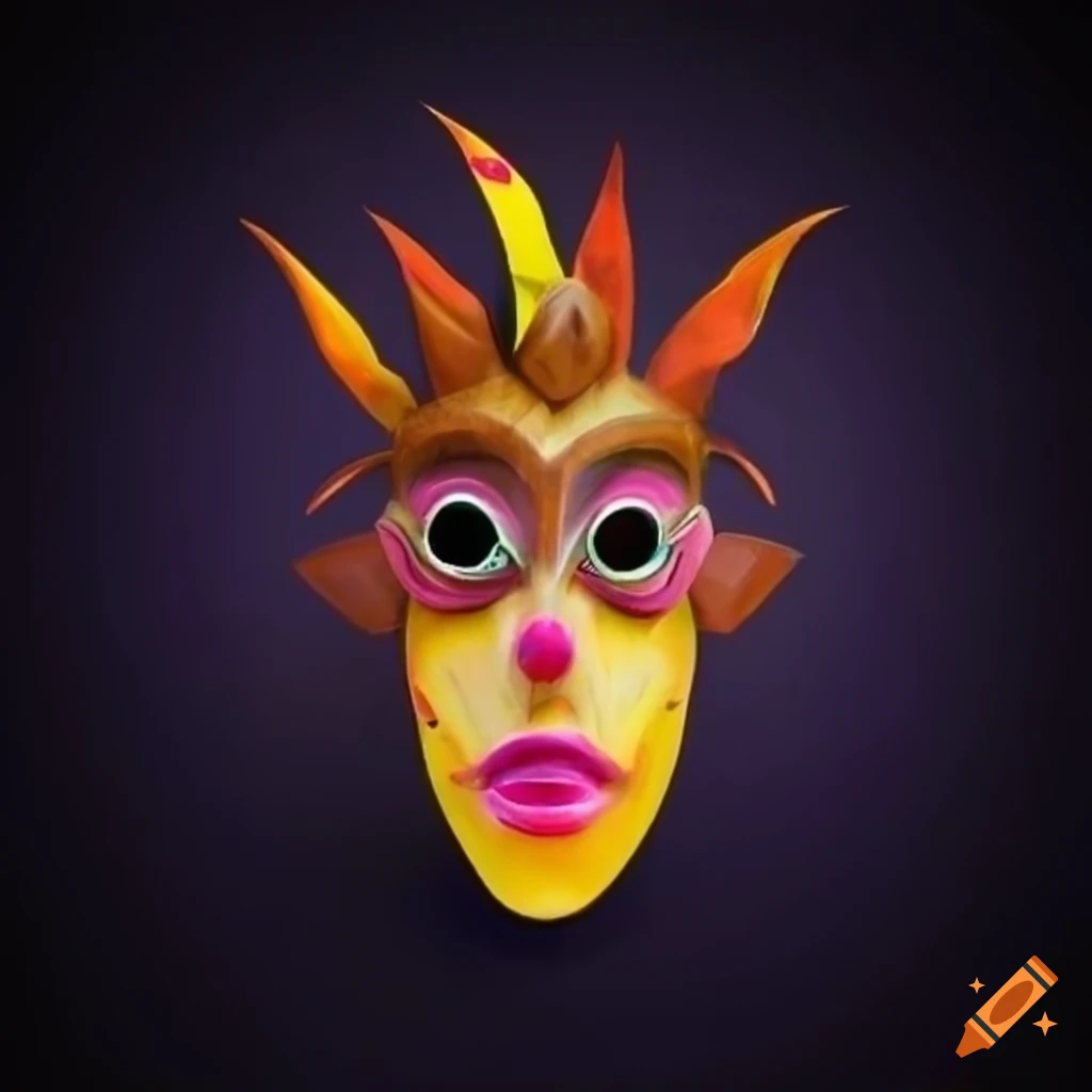 Intricately detailed Sumerian wooden mask with feather crown on Craiyon