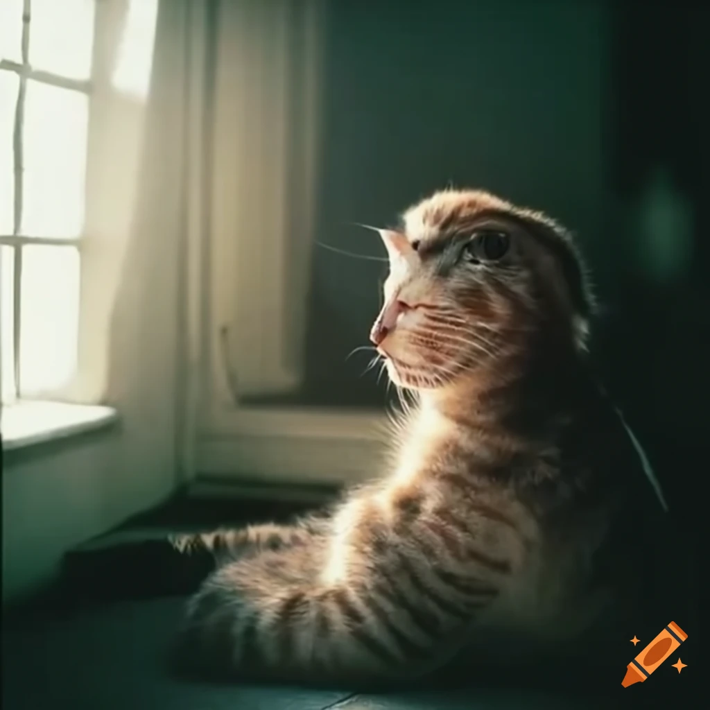 Enchanting scene of transformation into a sleek tabby cat under sunlight on Craiyon