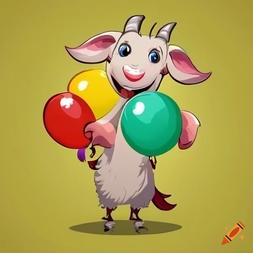 Goat with colorful balloons on greenscreen in Disney-style on Craiyon