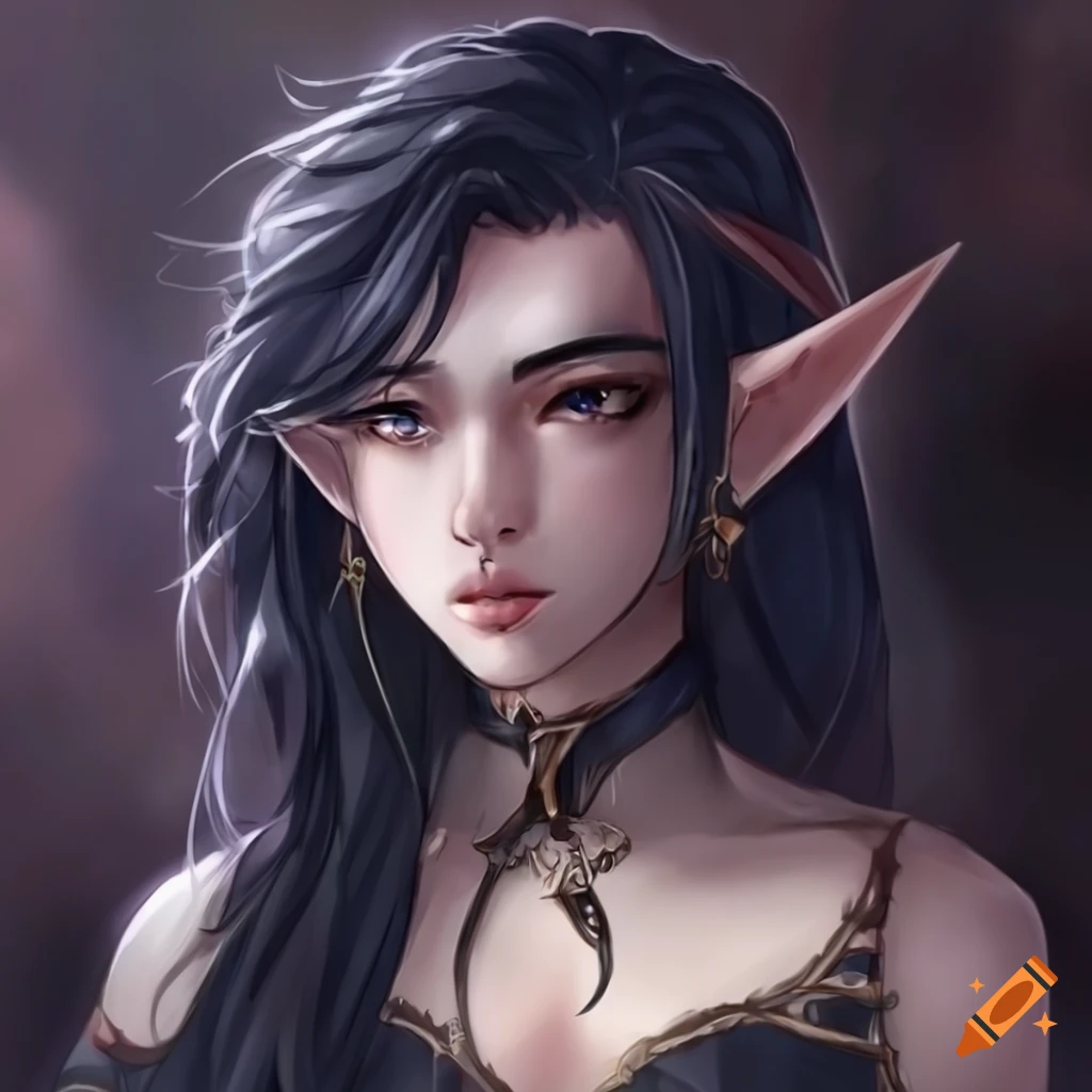 Captivating high elf gypsy female with black hair and crow-like ...