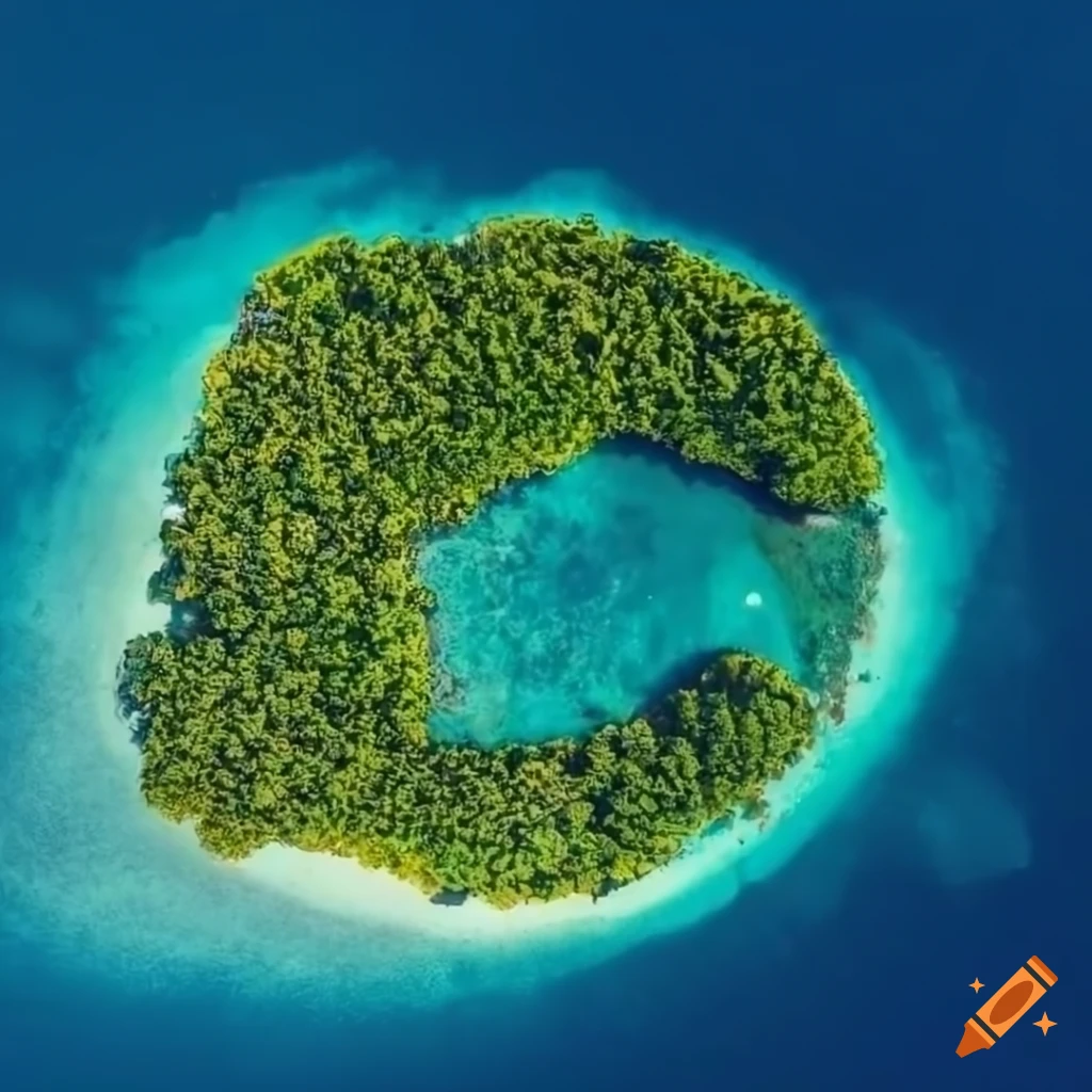 Overhead view of a tropical archipelago with ten islands on Craiyon