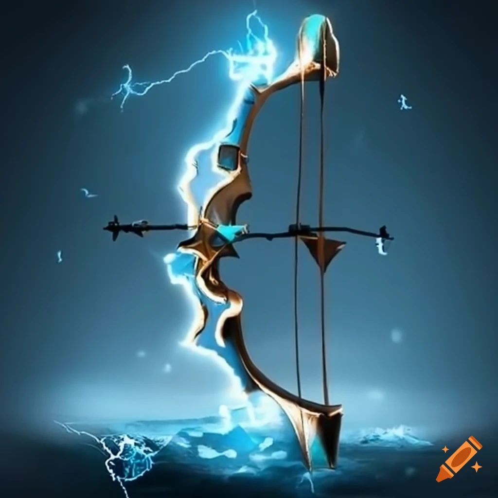 High tech longbow with ice and lightning arrow on Craiyon
