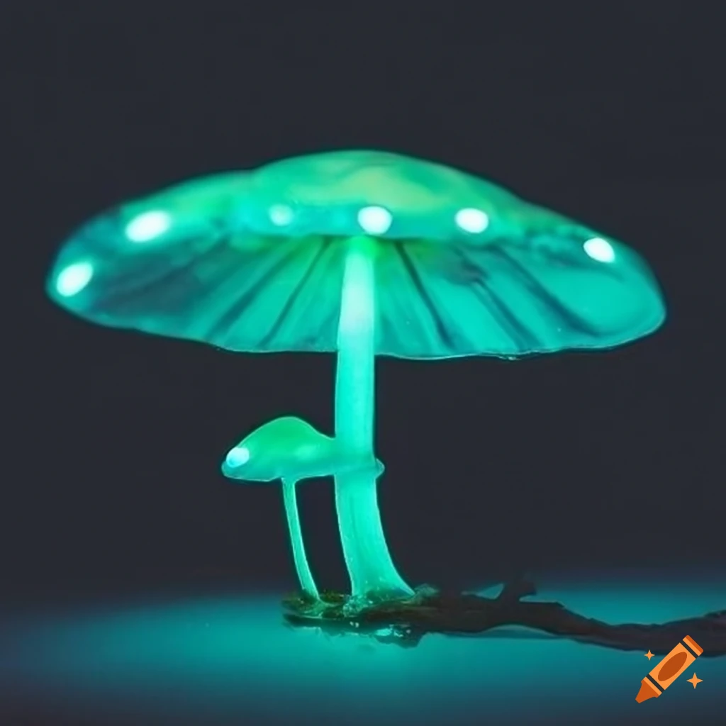 Luminous resin mushrooms on Craiyon