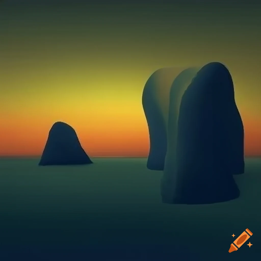 Bodyscape landscape with human body shapes and a yellow sun in Max ...