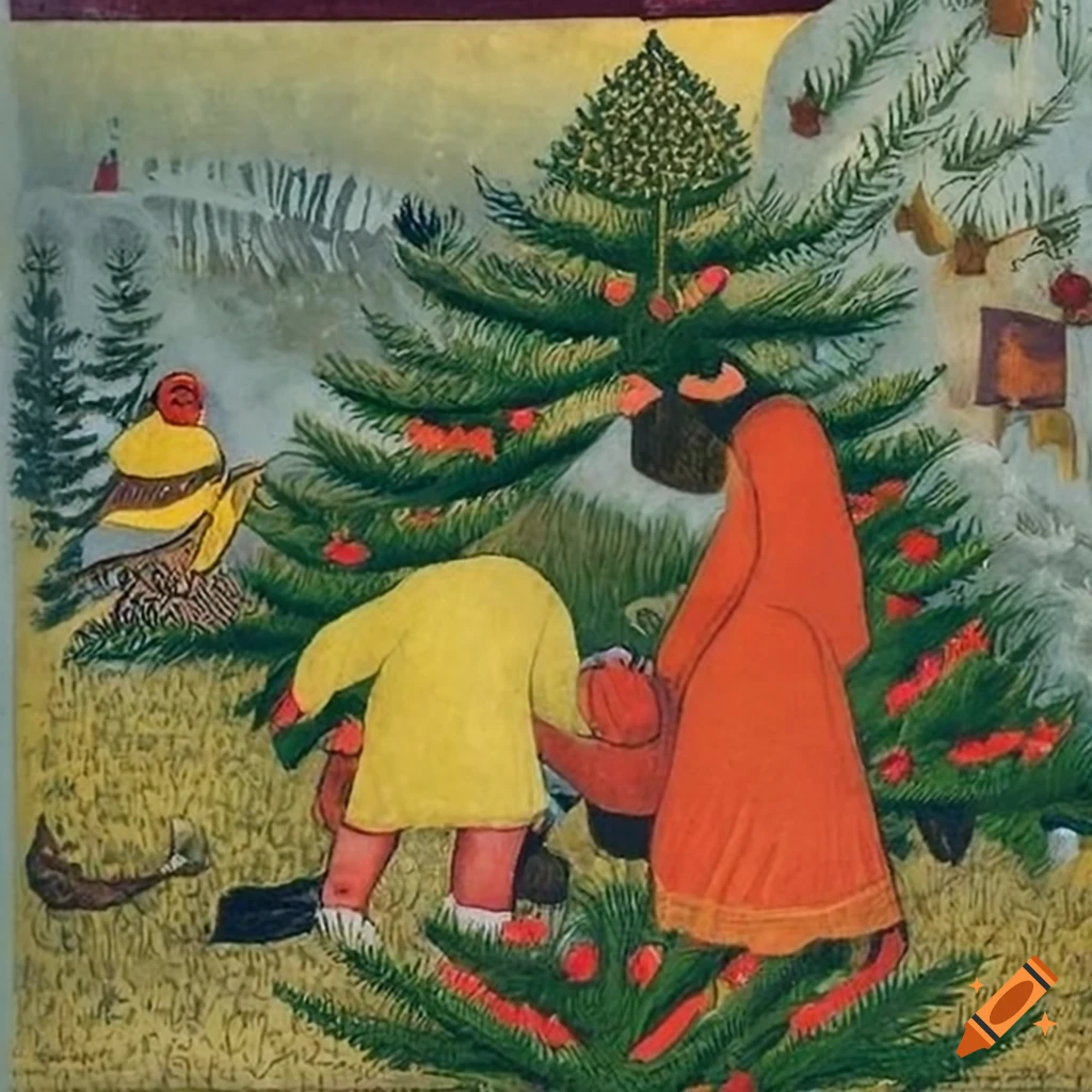 Islamic woman in a burka adding ornaments to a christmas tree in a ...