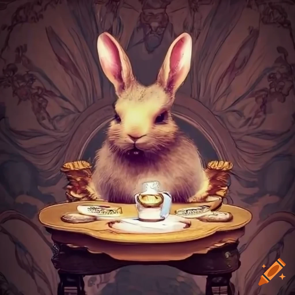 Rabbit hole leading to an alice in wonderland themed room with a tea ...