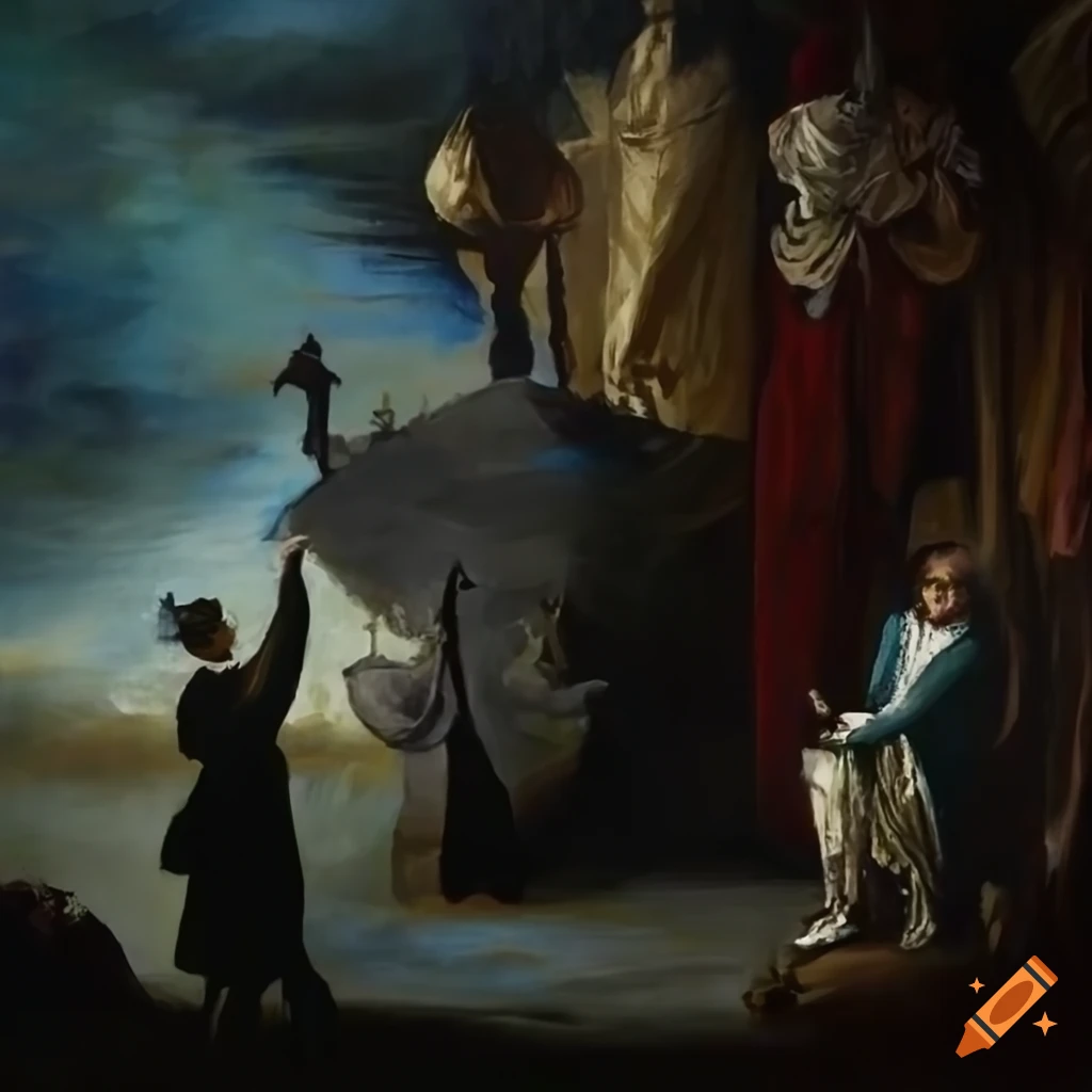 Abstract and surreal painting capturing themes of theater, macbeth ...