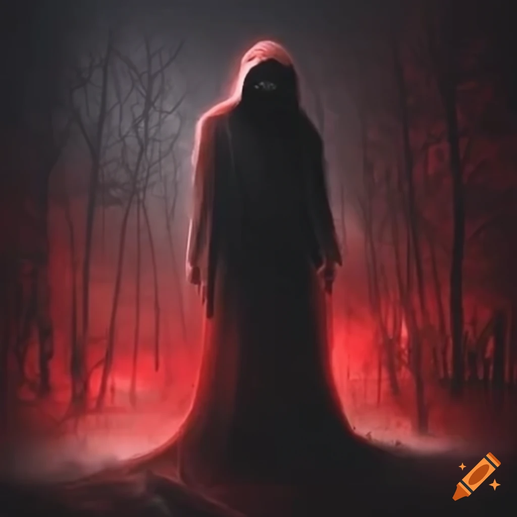 Otherworldly ghost demon shrouded in red darkness and fog on Craiyon