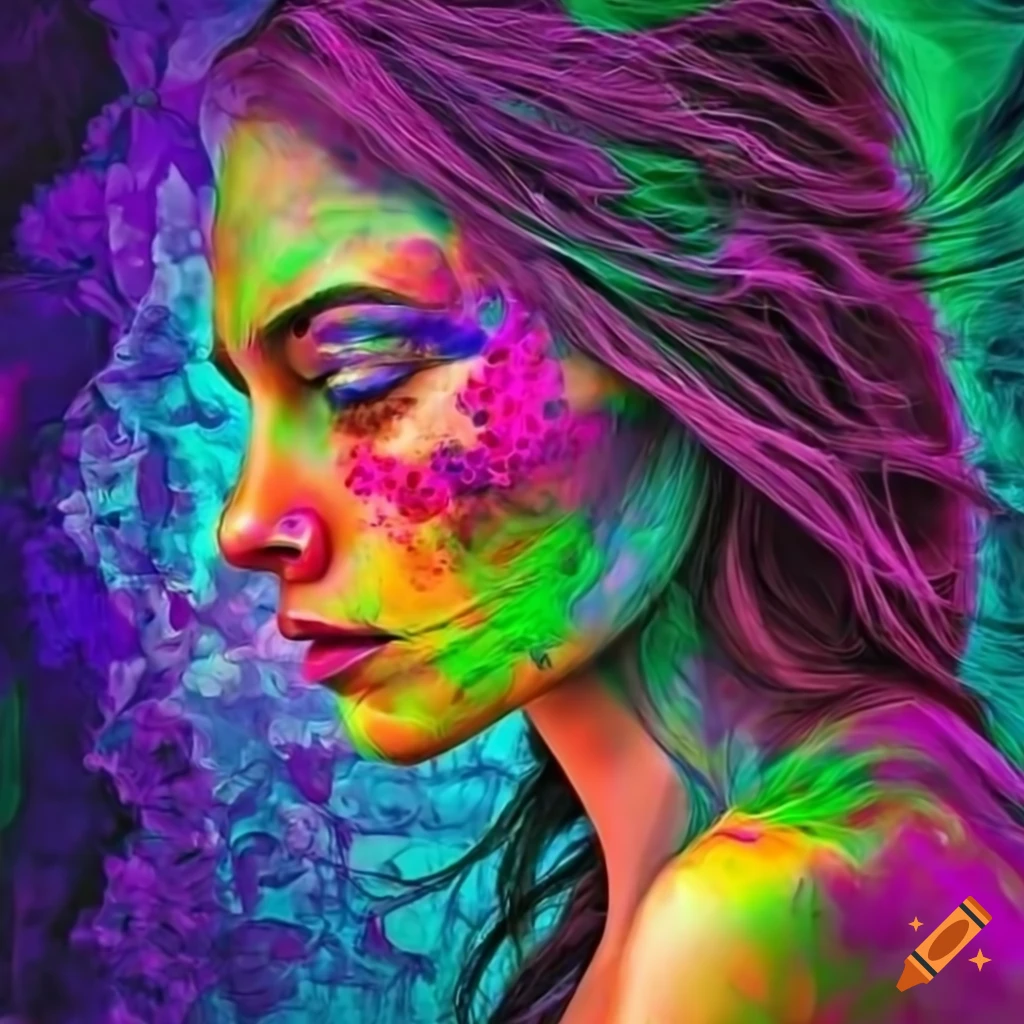 Woman in psychedelic colors in a side profile on Craiyon