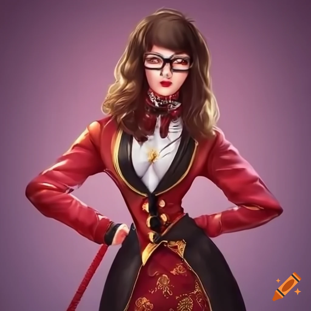 Female circus ringleader with flaming whip and glasses on Craiyon