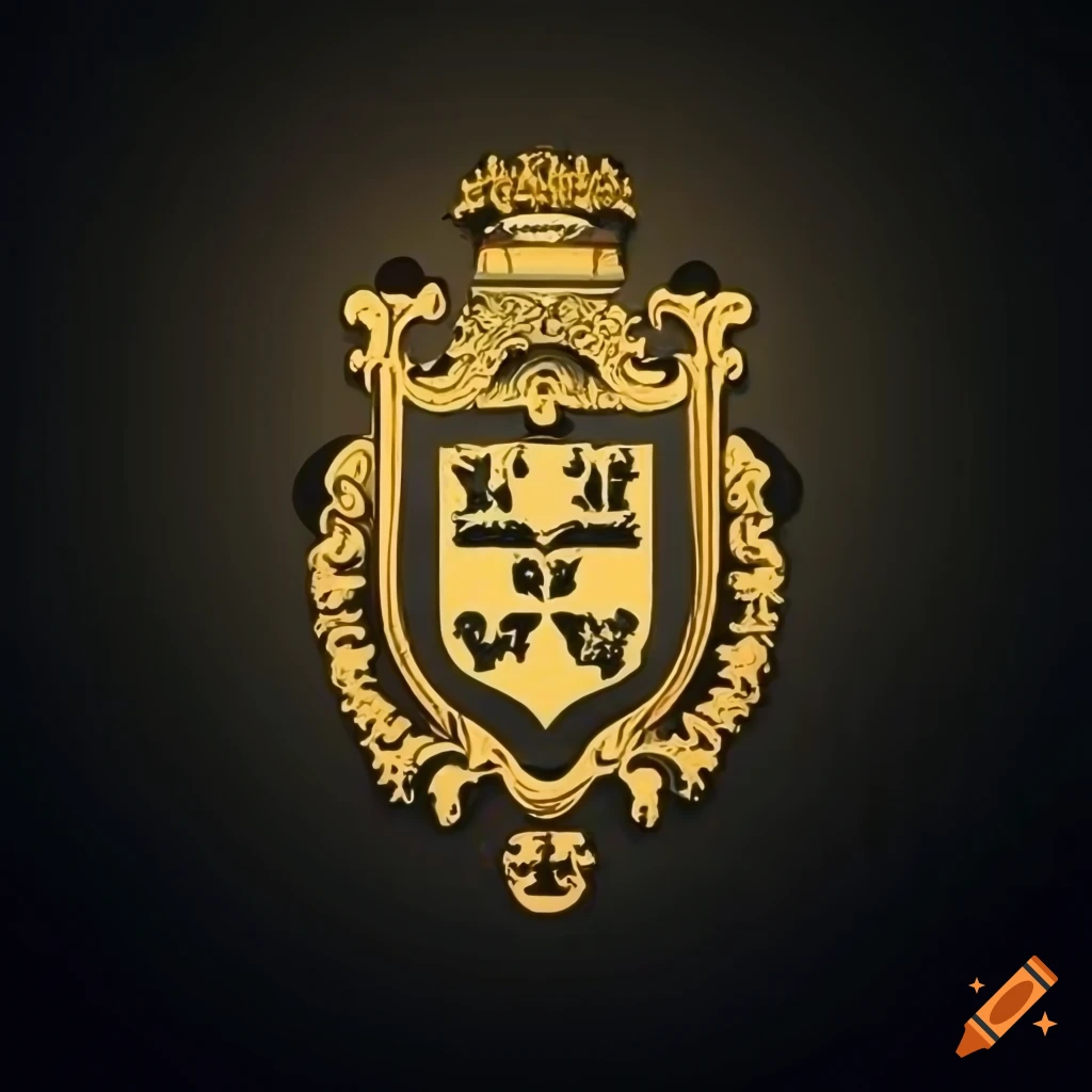 Family crest and hotel logo with pond and estate in gold tones on Craiyon