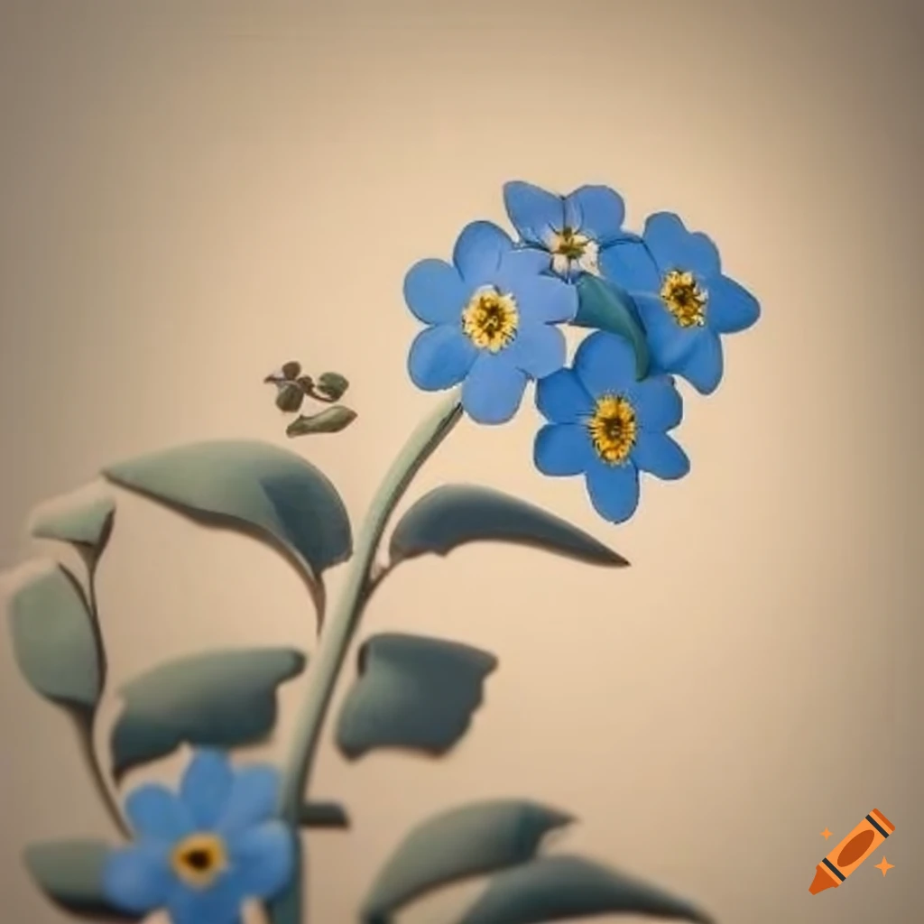 Cute Forget-Me-Nots paper flowers in Japanese Edo era style on Craiyon