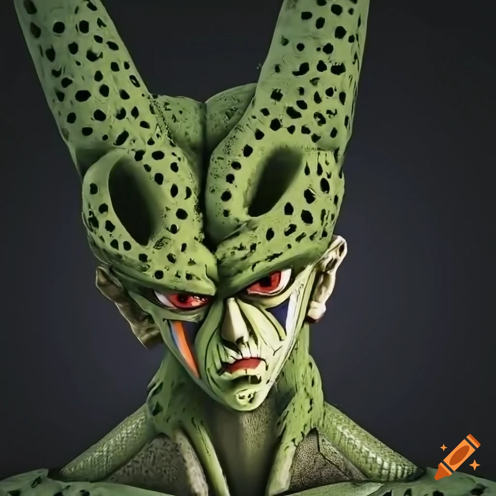 Creepy Dragon Ball Z Perfect Cell character in photorealistic style on ...