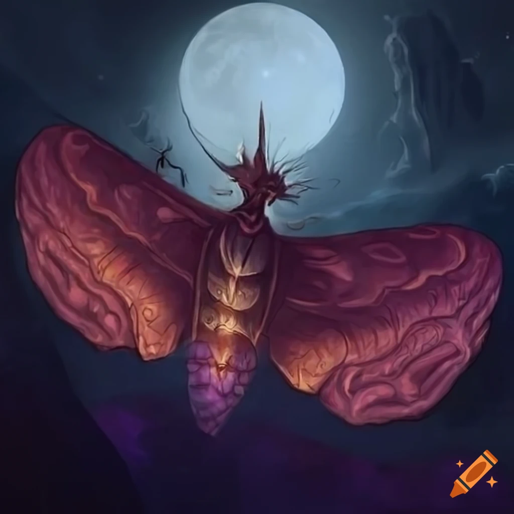 Colossal moth in flight with a moonlit night background on Craiyon