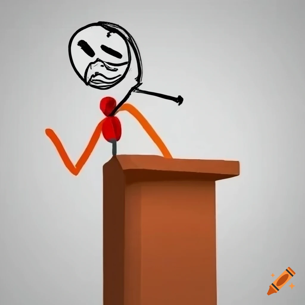 Stick figure politician at a podium addressing the crowd on Craiyon