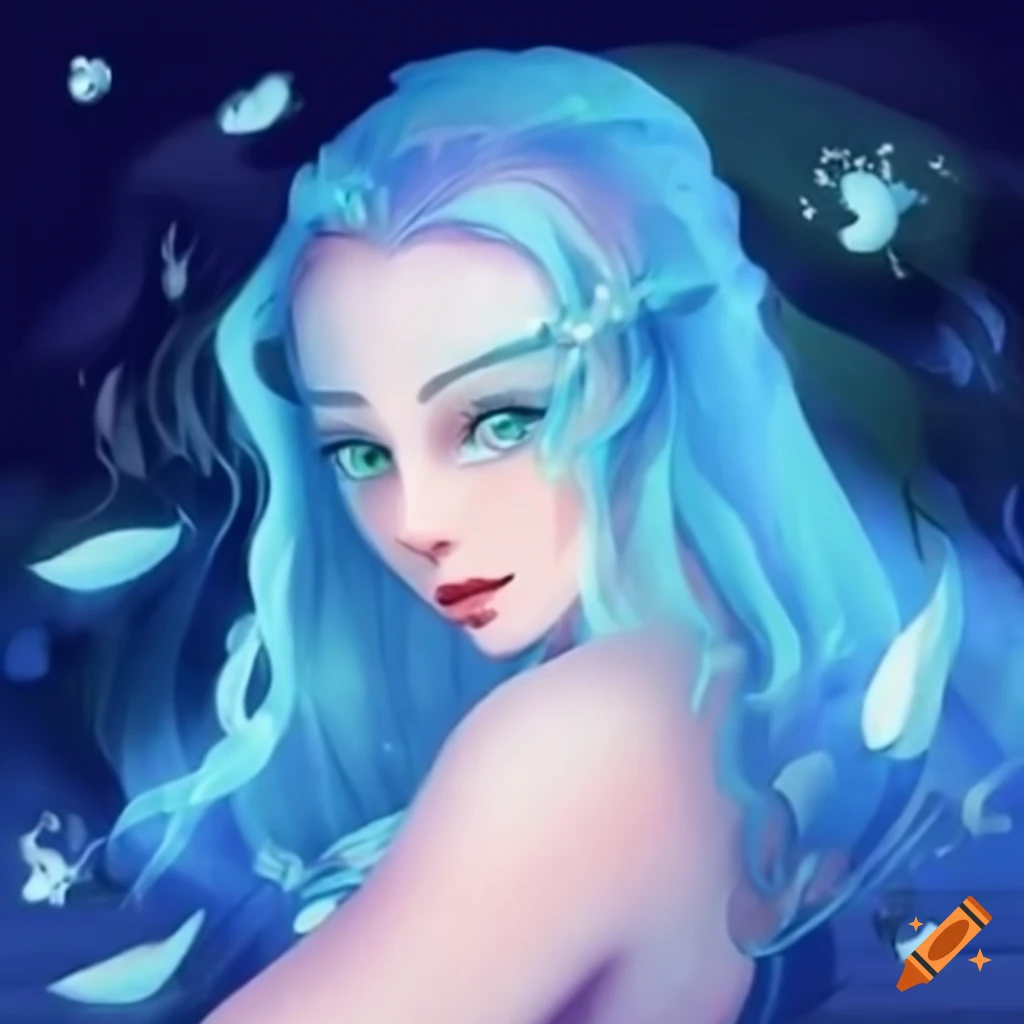 Valeria, a beautiful siren emerging from the water on Craiyon