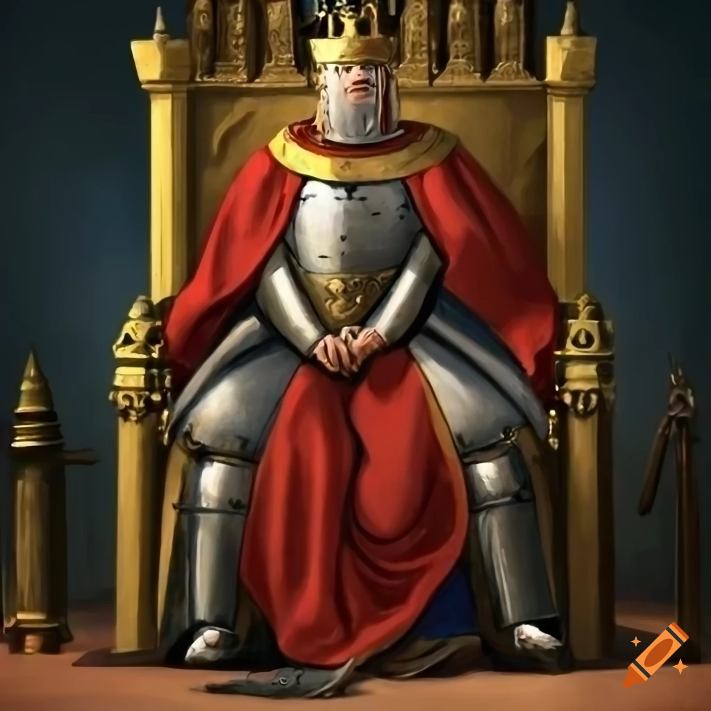 Medieval king sitting on throne with guards behind him on Craiyon