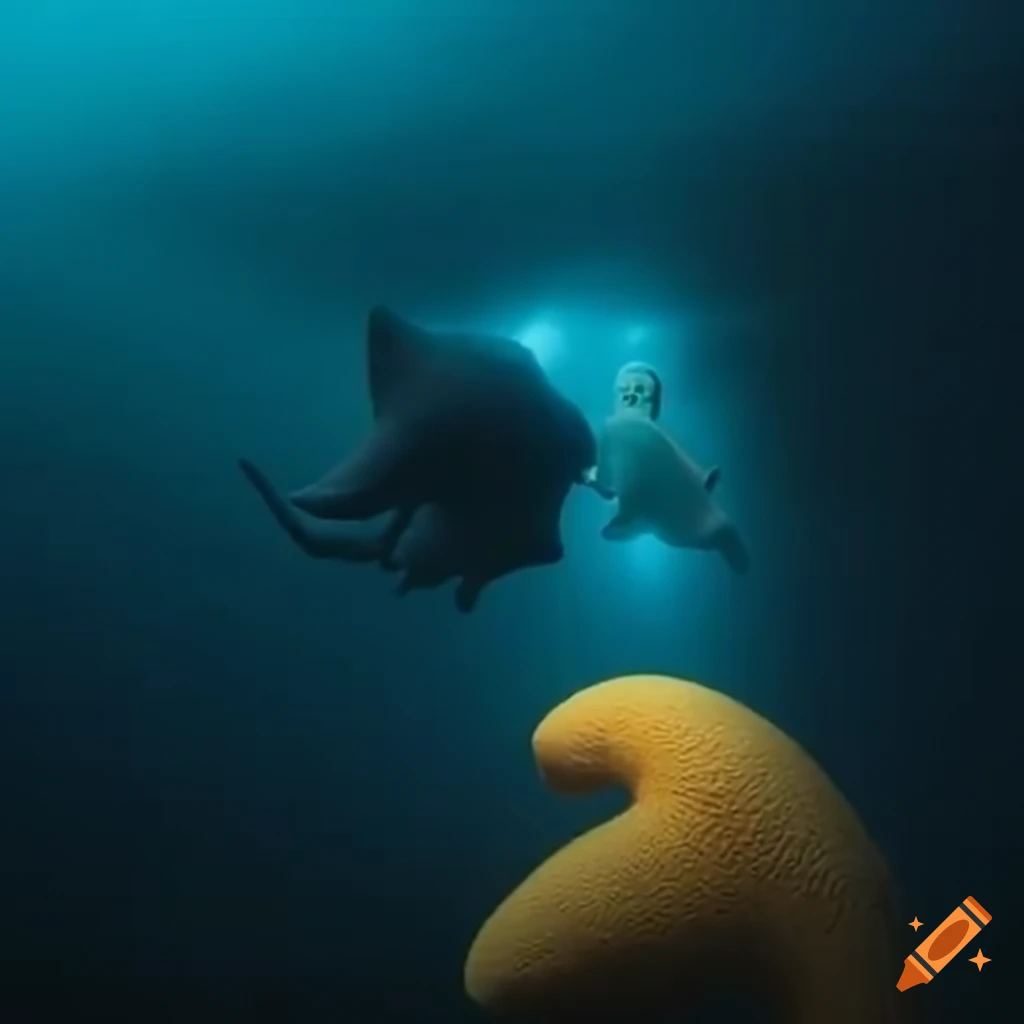 Bloop vs Teletubbies fighting in the depths of the ocean on Craiyon