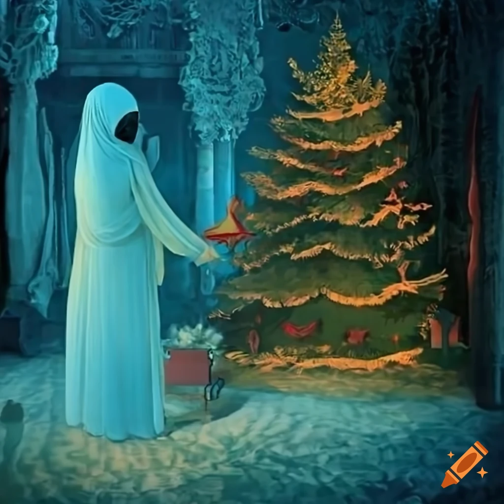 Intricate illustration of an Islamic woman in a full burka decorating a ...