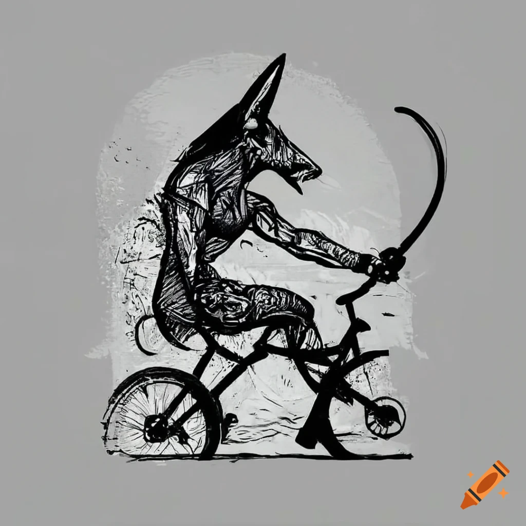 Anubis mountain biking on a pyramid in graffiti style on Craiyon