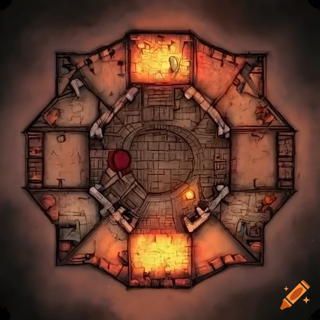 Dnd map of a wizard tower in a hellish ruin with high details on Craiyon