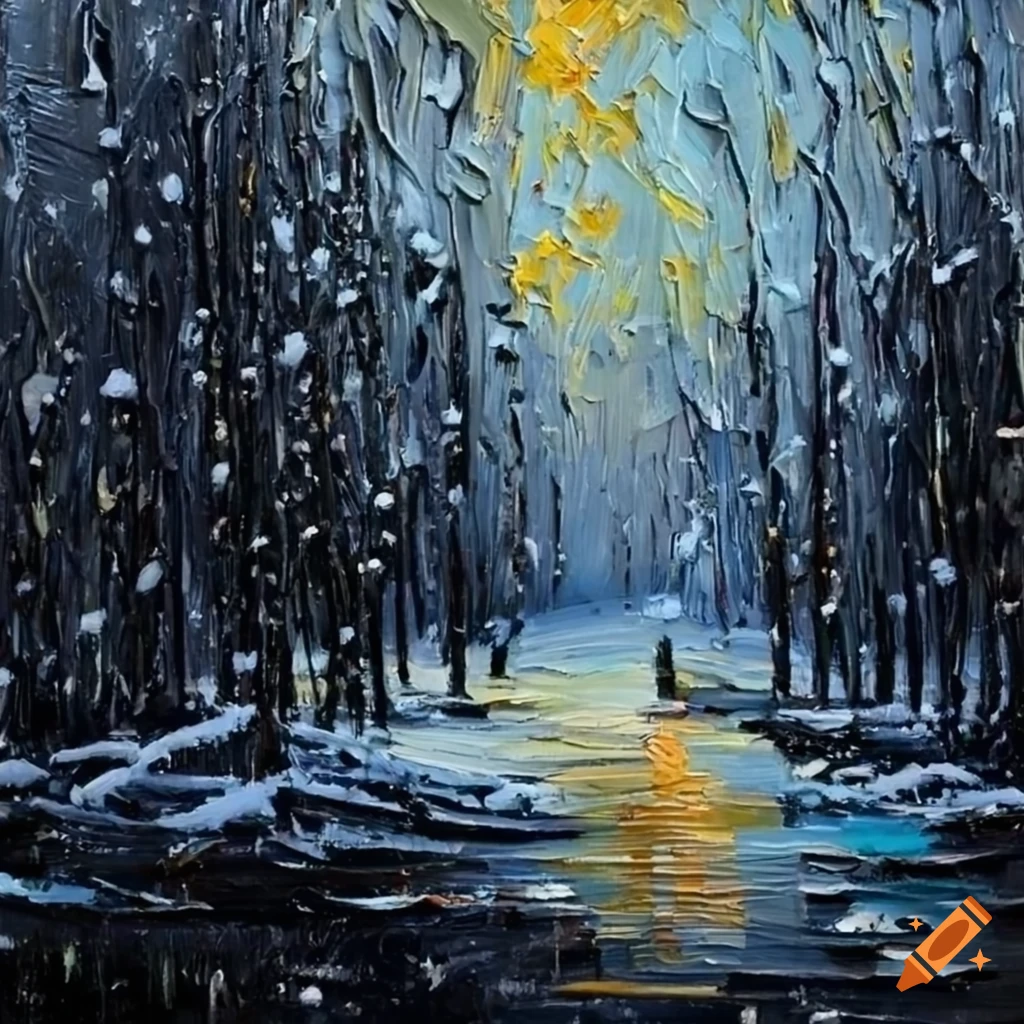 Impressionist palette knife painting of a snowstorm with a nobleman in ...