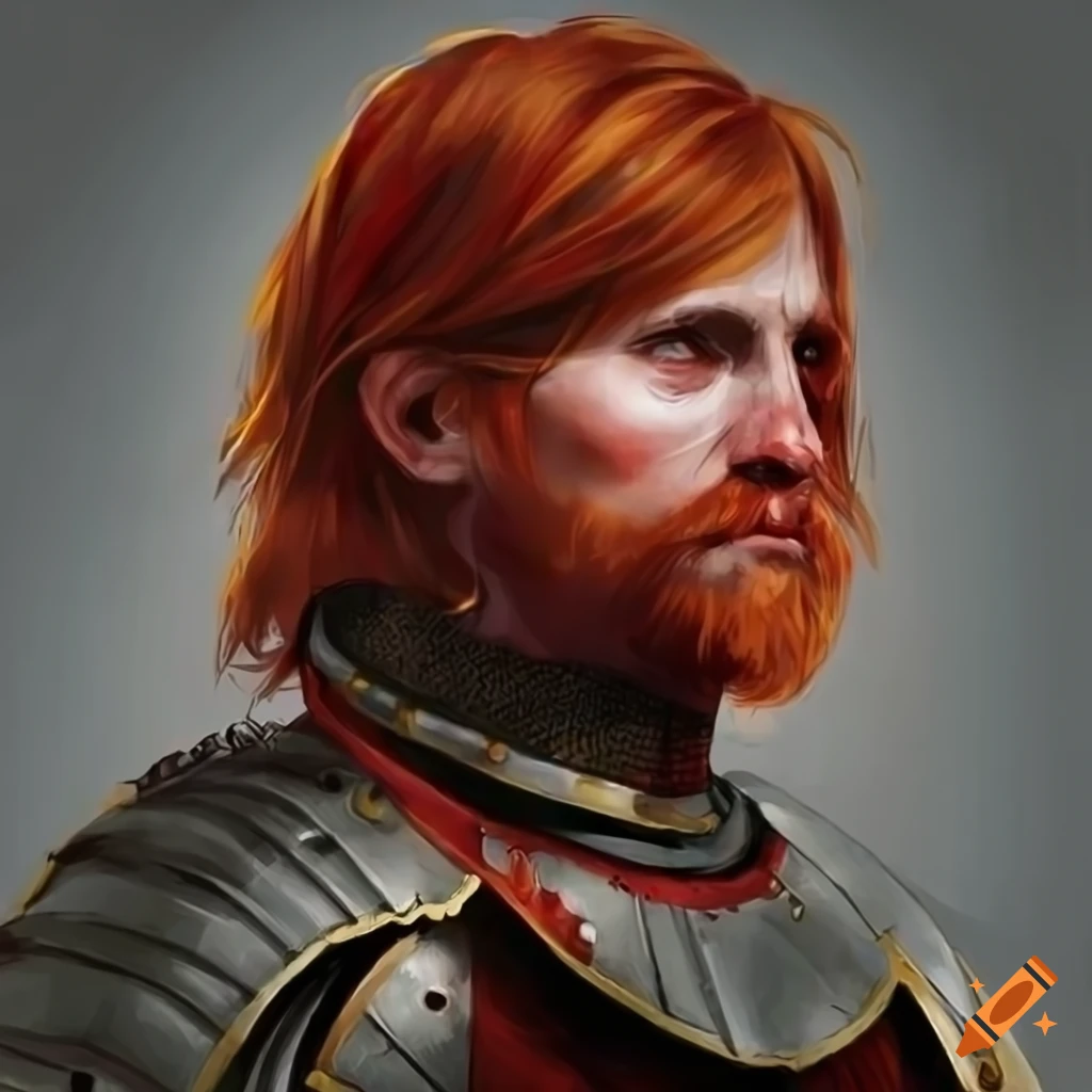 Valorous explorer in plate armor with red eyes and swedish heritage on ...