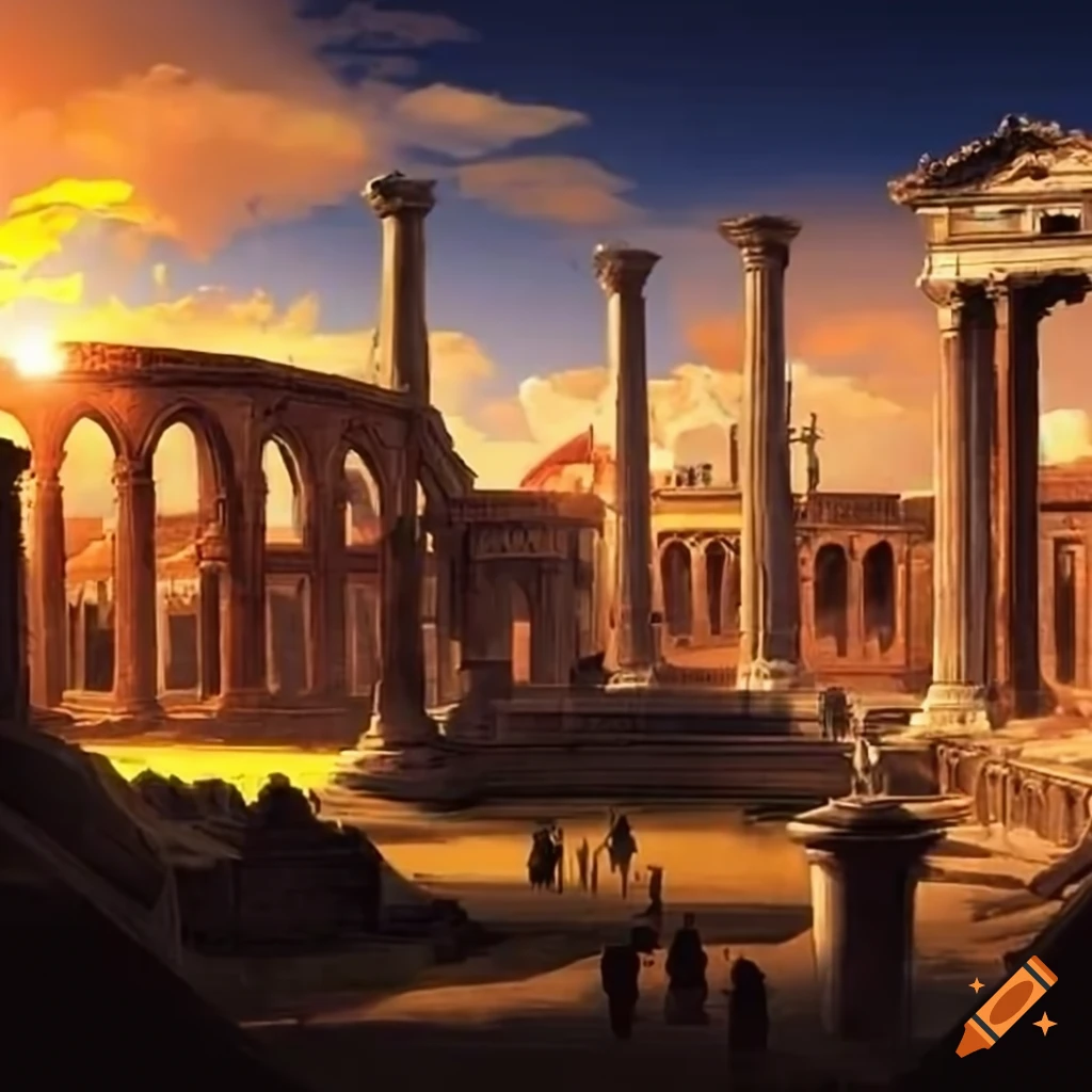 Ancient roman city ruins on Craiyon