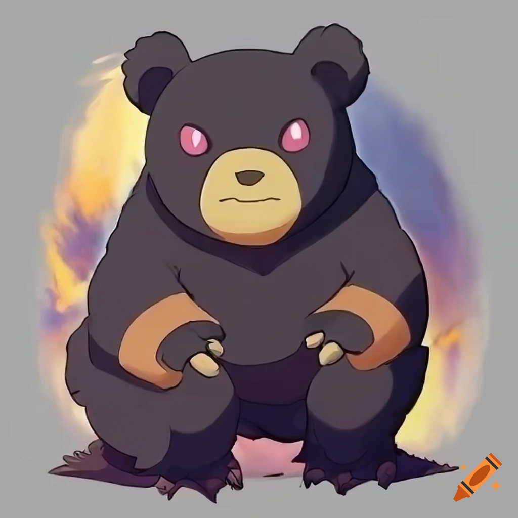 Black bear pokemon with poncho-like fur design on Craiyon