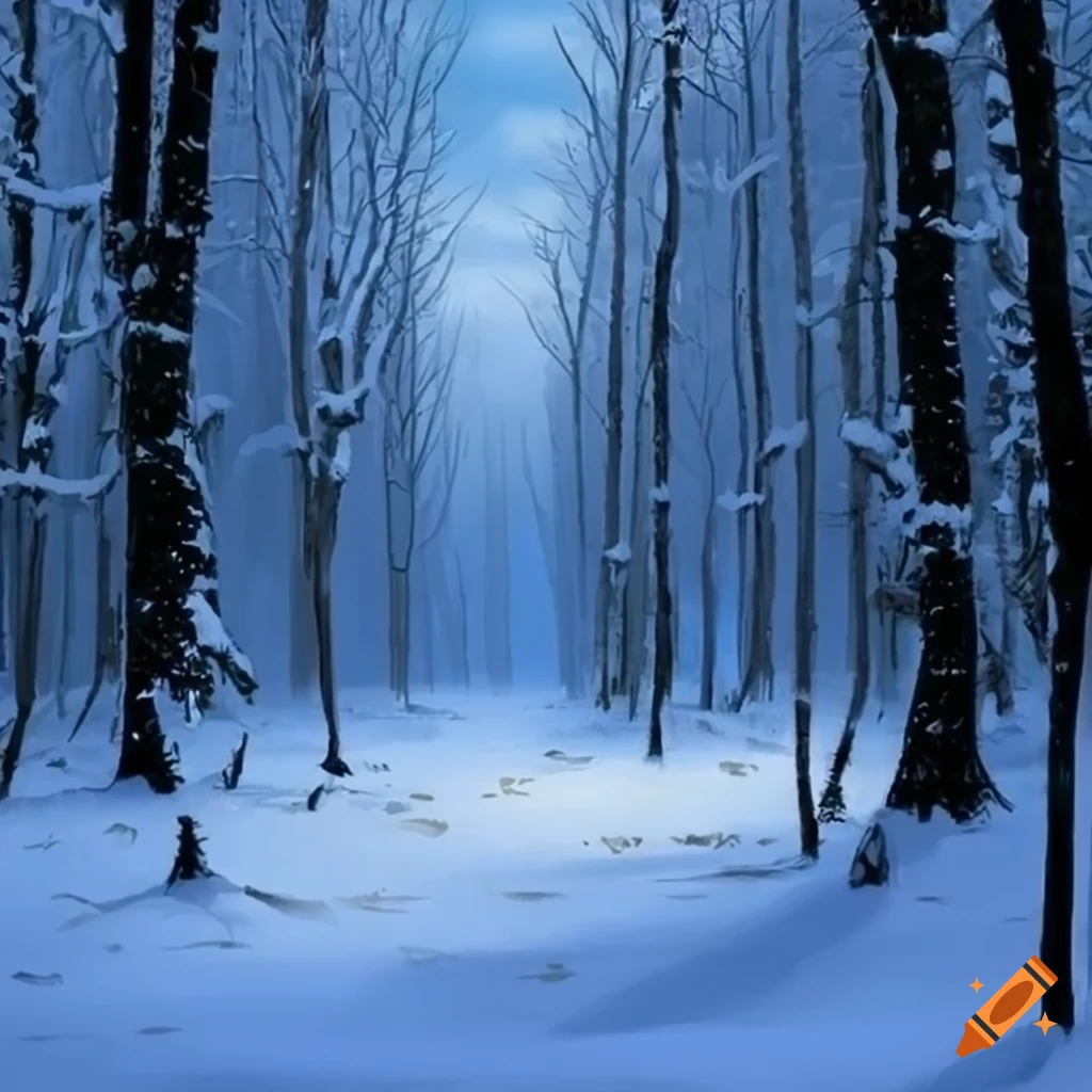 Winter forest scene on Craiyon