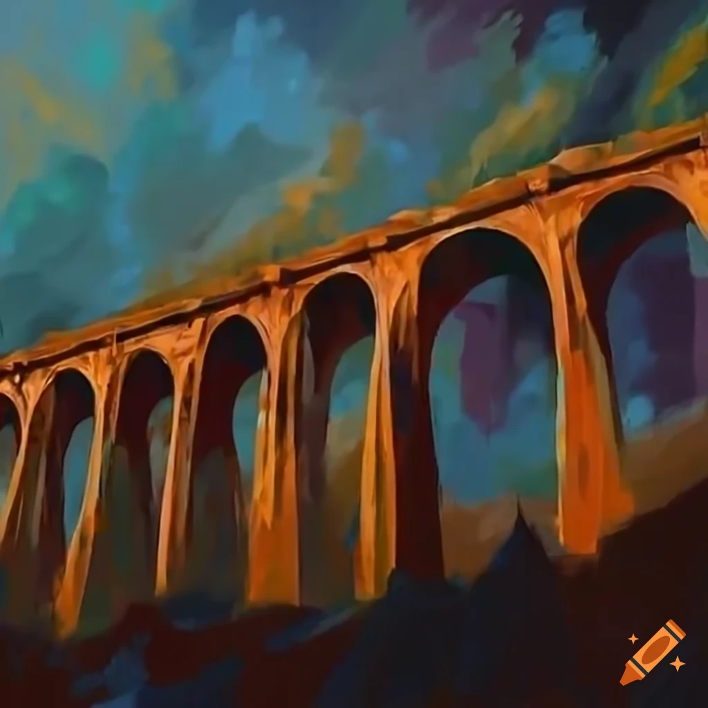 Detailed drawing of a mighty viaduct on Craiyon