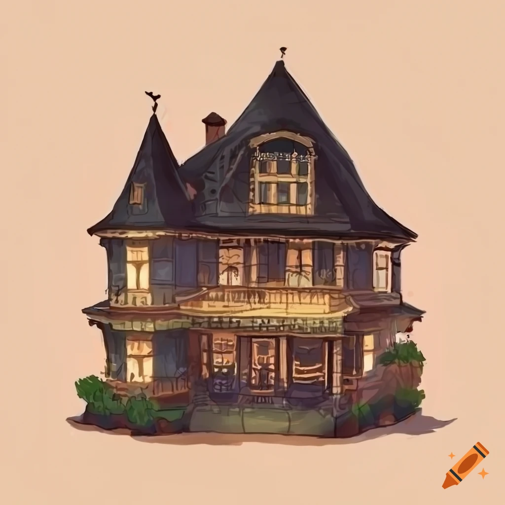 Victorian house in black and gold color in My Time at Portia art style ...