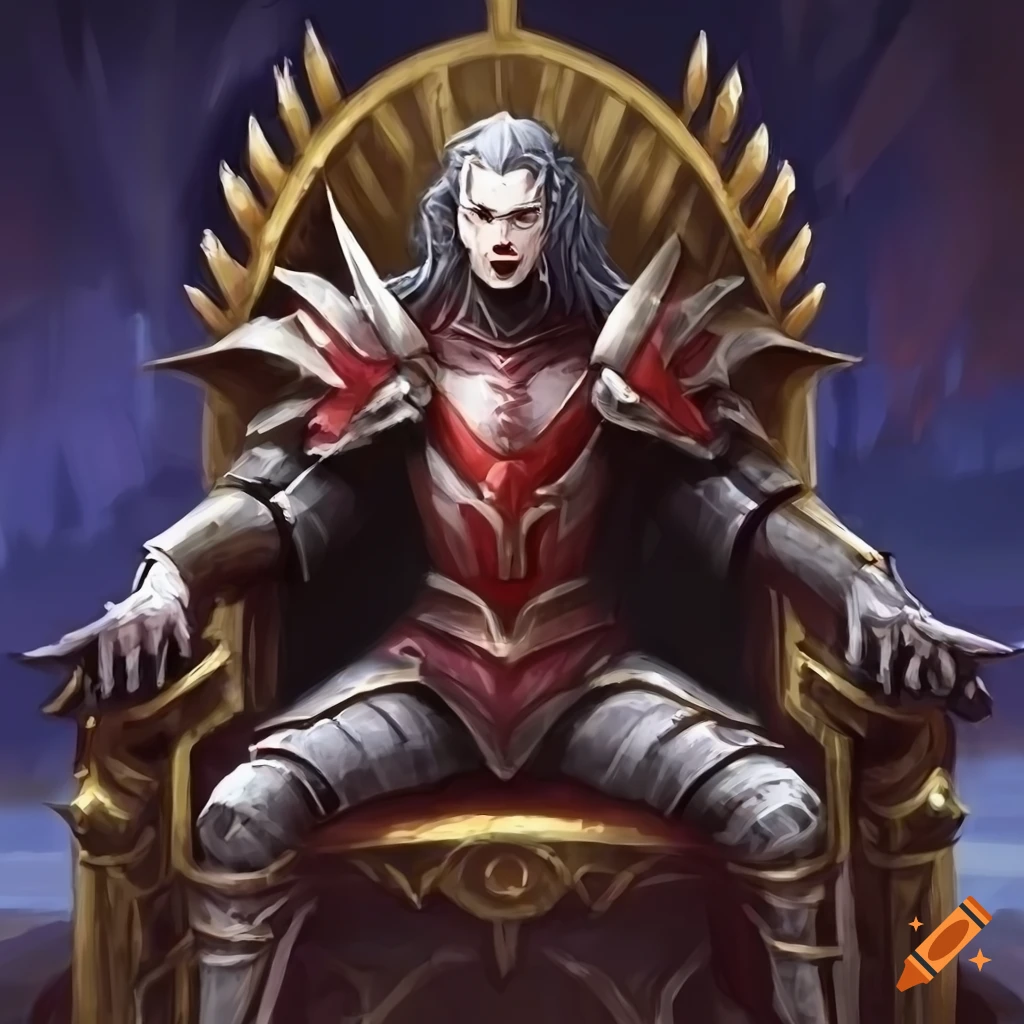Vampire king with pointy teeth and long grey hair in spiked armor on a ...