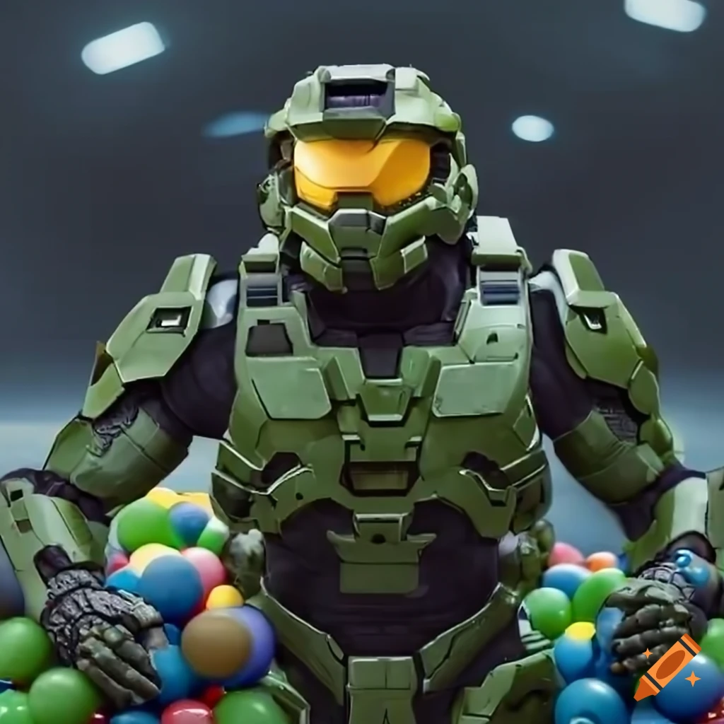 Master chief playing in a ball pit on Craiyon