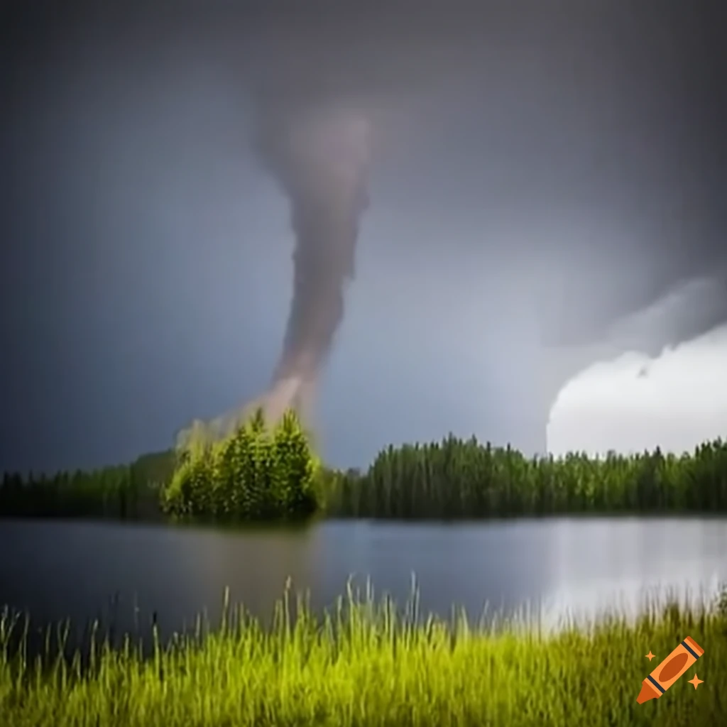 Tornado over a forest lake on Craiyon