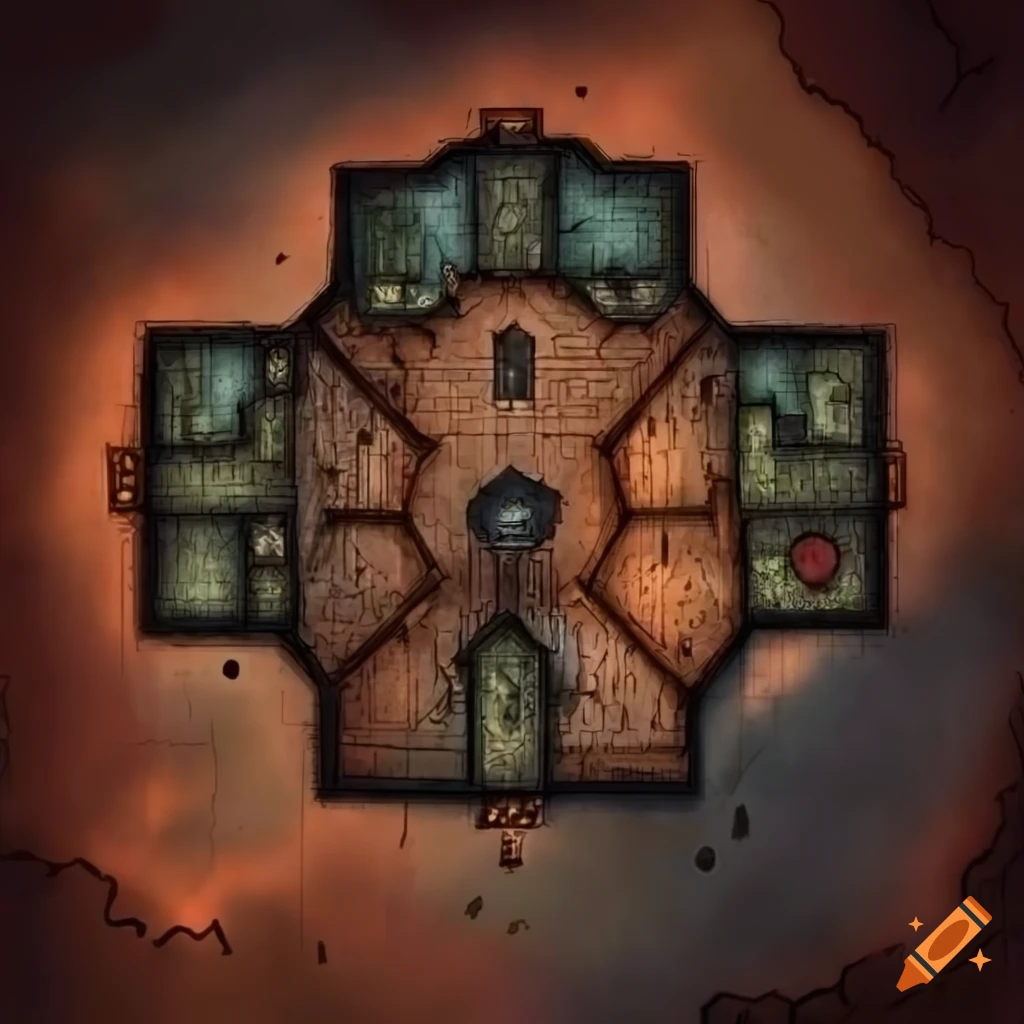 Octagonal plan view Dungeons and Dragons map of wizard tower in hellish ...