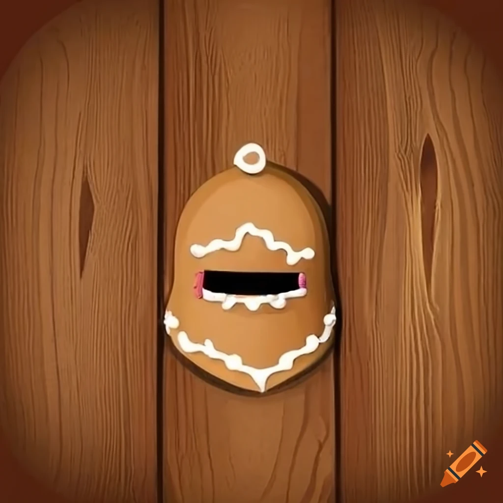 Gingerbread knight helmet on a wooden table on Craiyon