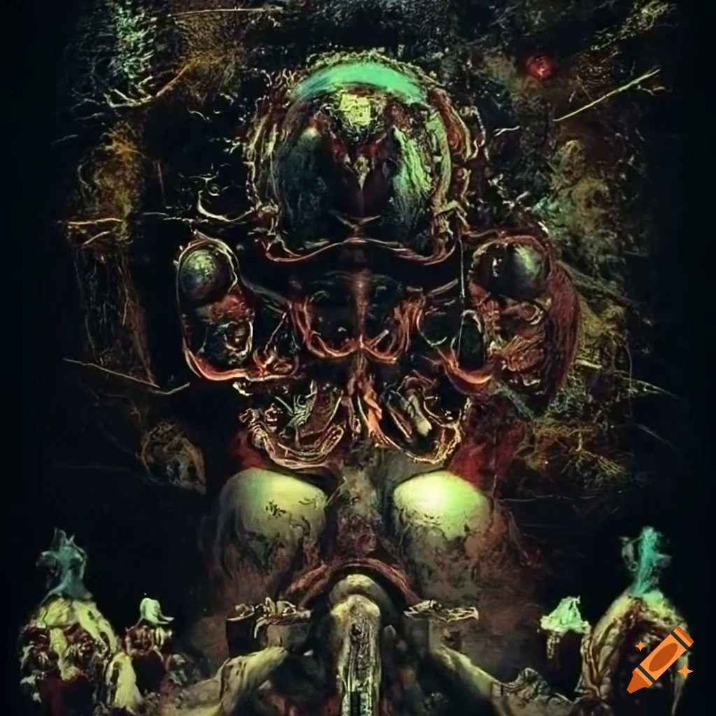 Baroque baron in a hellish landscape with acid rock esoteric collage on Craiyon