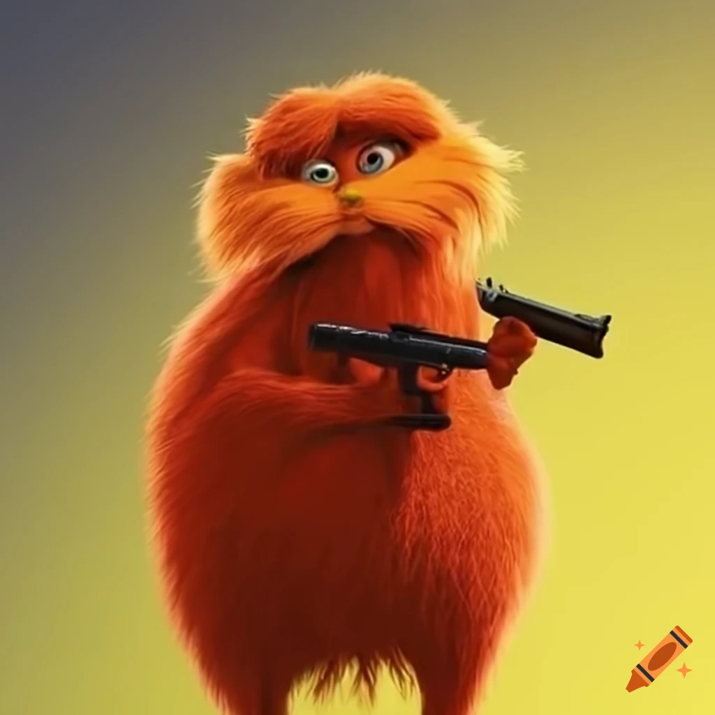 Tall lorax holding a gun on Craiyon