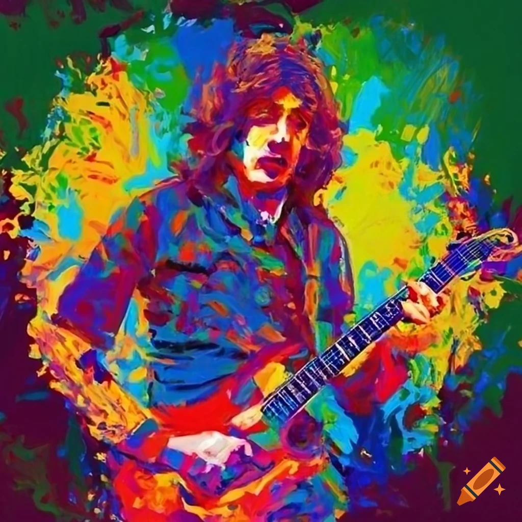 Abstract portrait of guitarist rory gallagher in vibrant colors ...