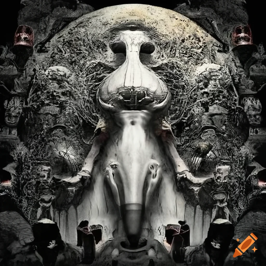 Baroque baron in a hellish landscape with acid rock esoteric collage on Craiyon