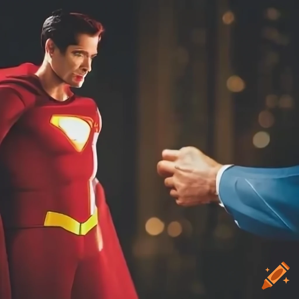 Iron Man and Superman shaking hands in a crossover scene on Craiyon