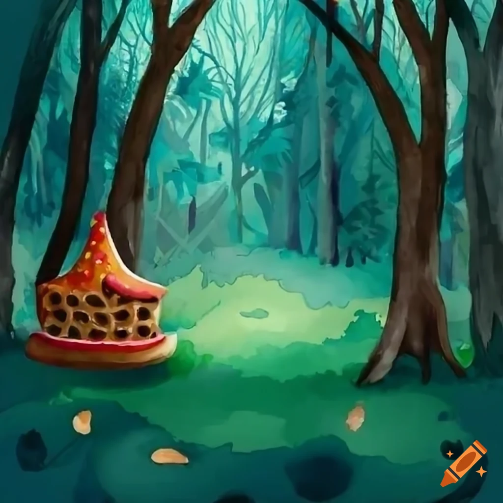 Whimsical forest scene with a gingerbread crown on Craiyon