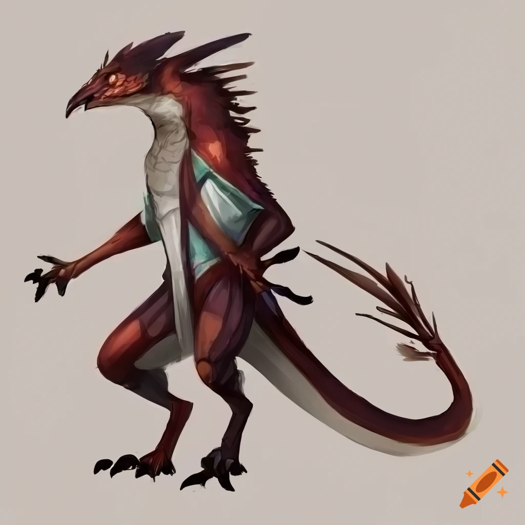 Concept art of anthropomorphic bird-lizard hybrid with avian dragon mix on Craiyon