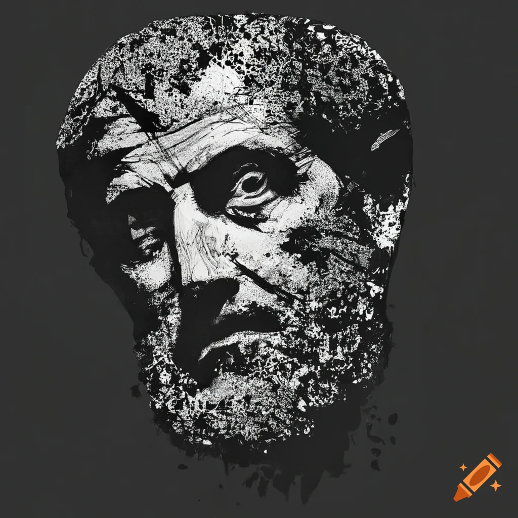 Aristotle negative space portrait in black and white splatter art by ...