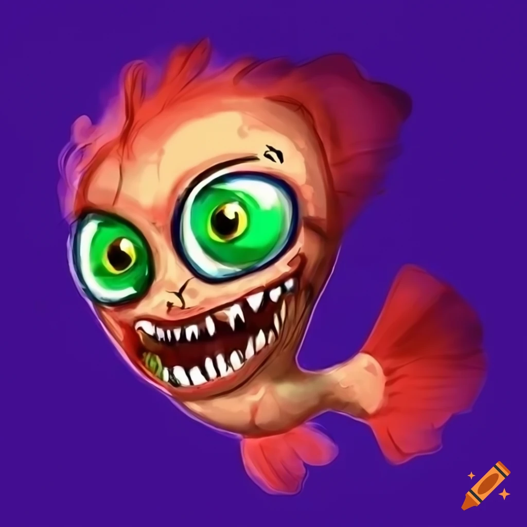 Scary and intelligent guppy with large sharp teeth on Craiyon