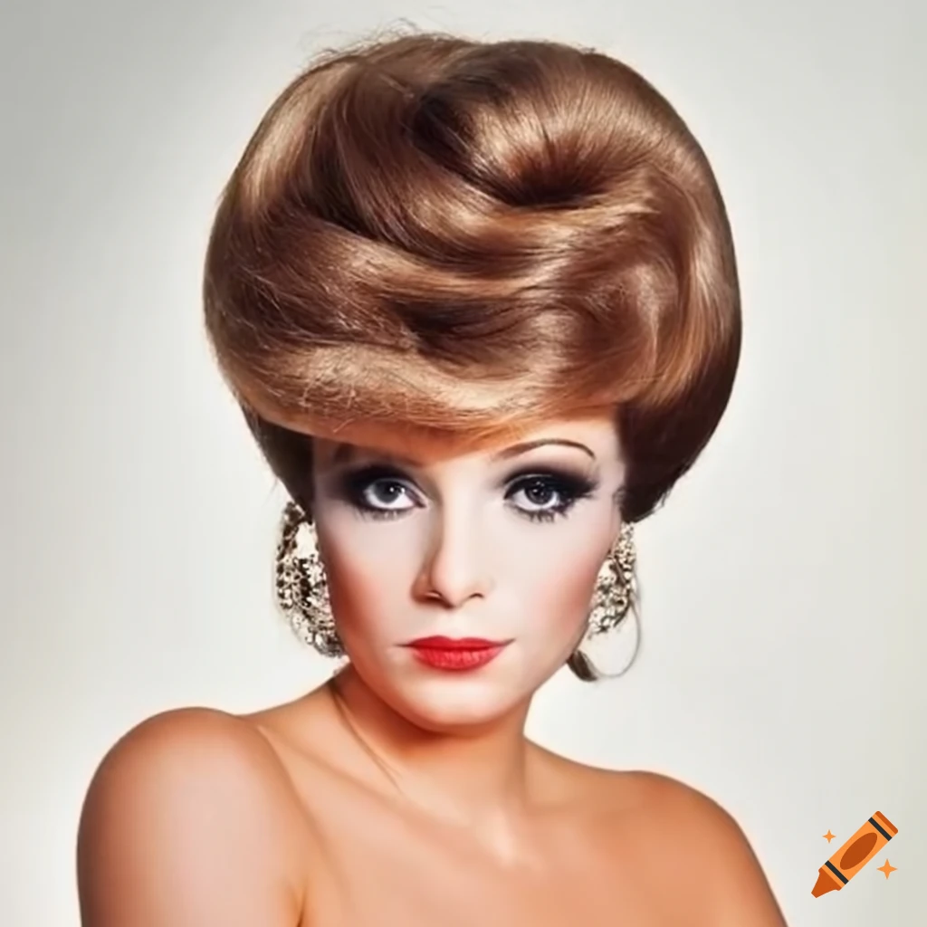 Classic glamorous 1960s bouffant hairstyle with quirky accessories on Craiyon